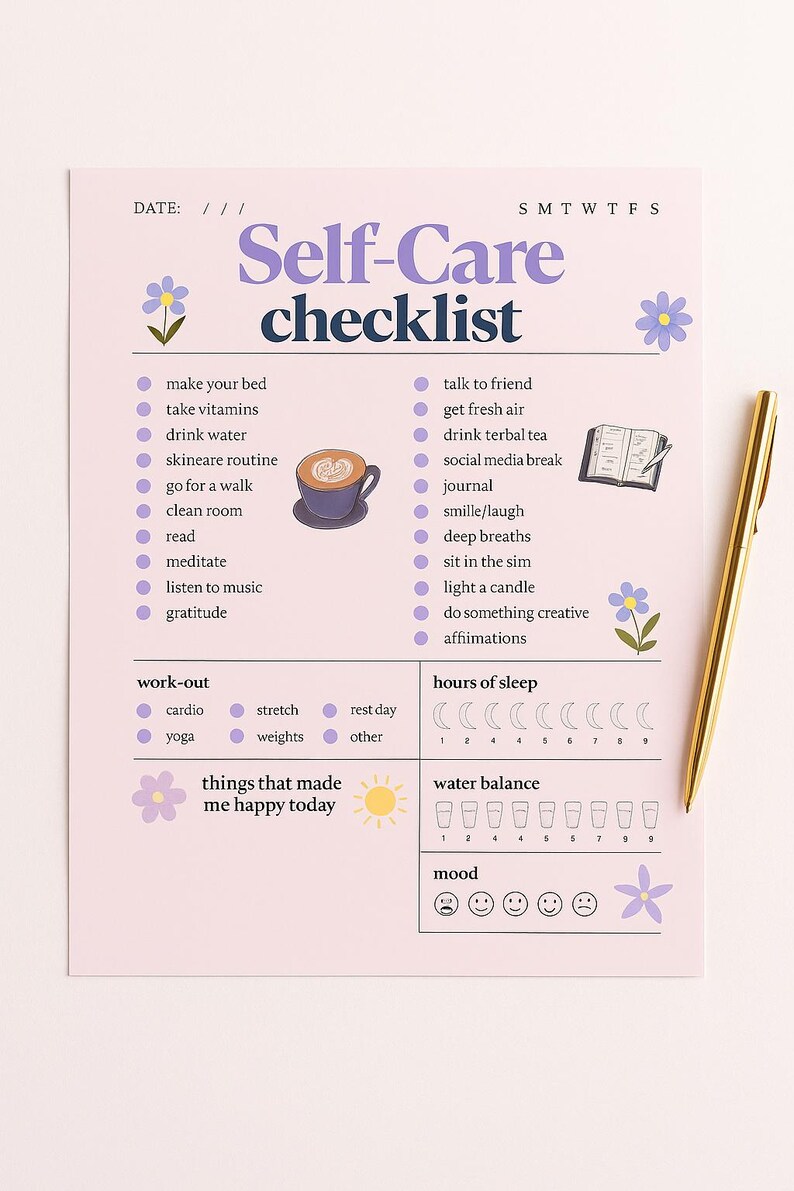 Daily Self-care Checklist: Wellness Tracker, Mood & Habits (PDF ...