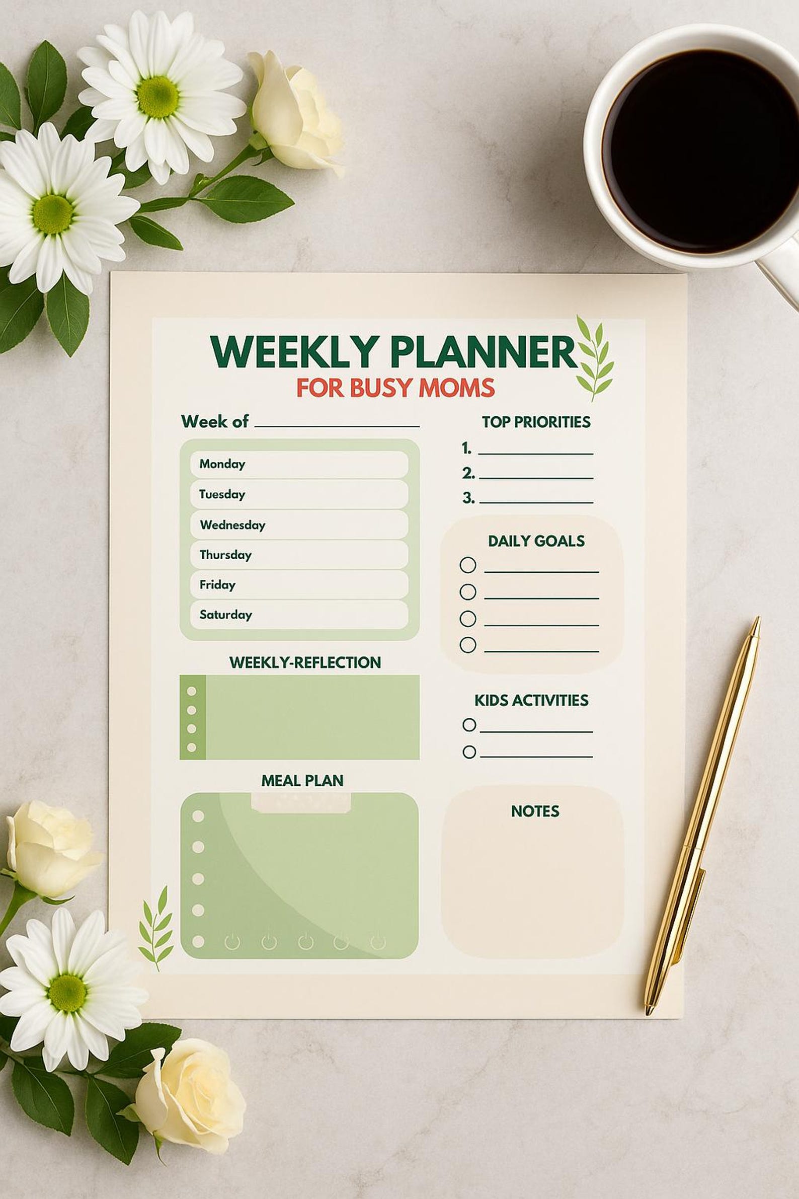 Busy Mom Weekly Planner: Daily Schedule, Meal Plan PDF (instant ...