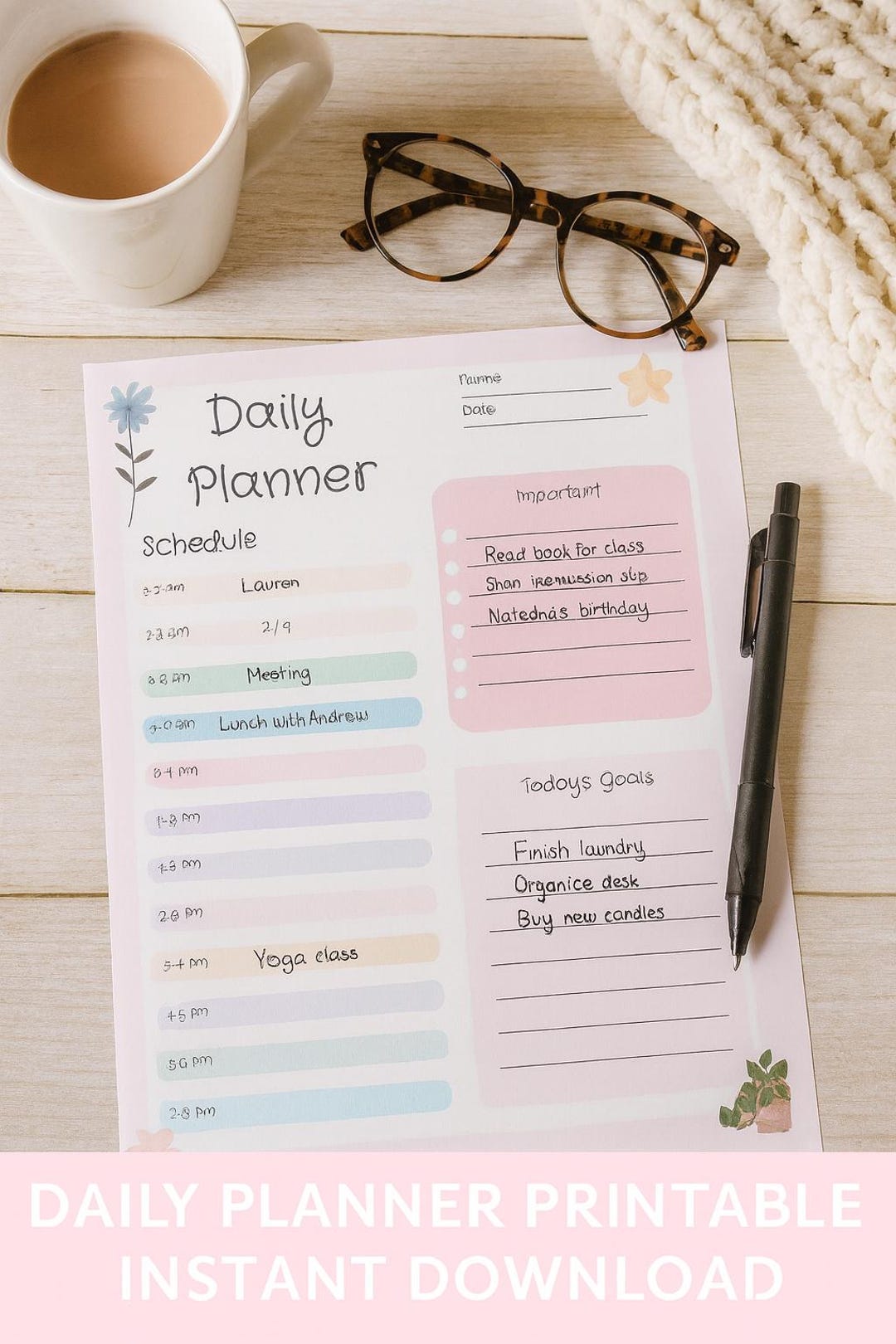 Daily Planner Printable PDF | Aesthetic Daily Schedule Page | Digital ...