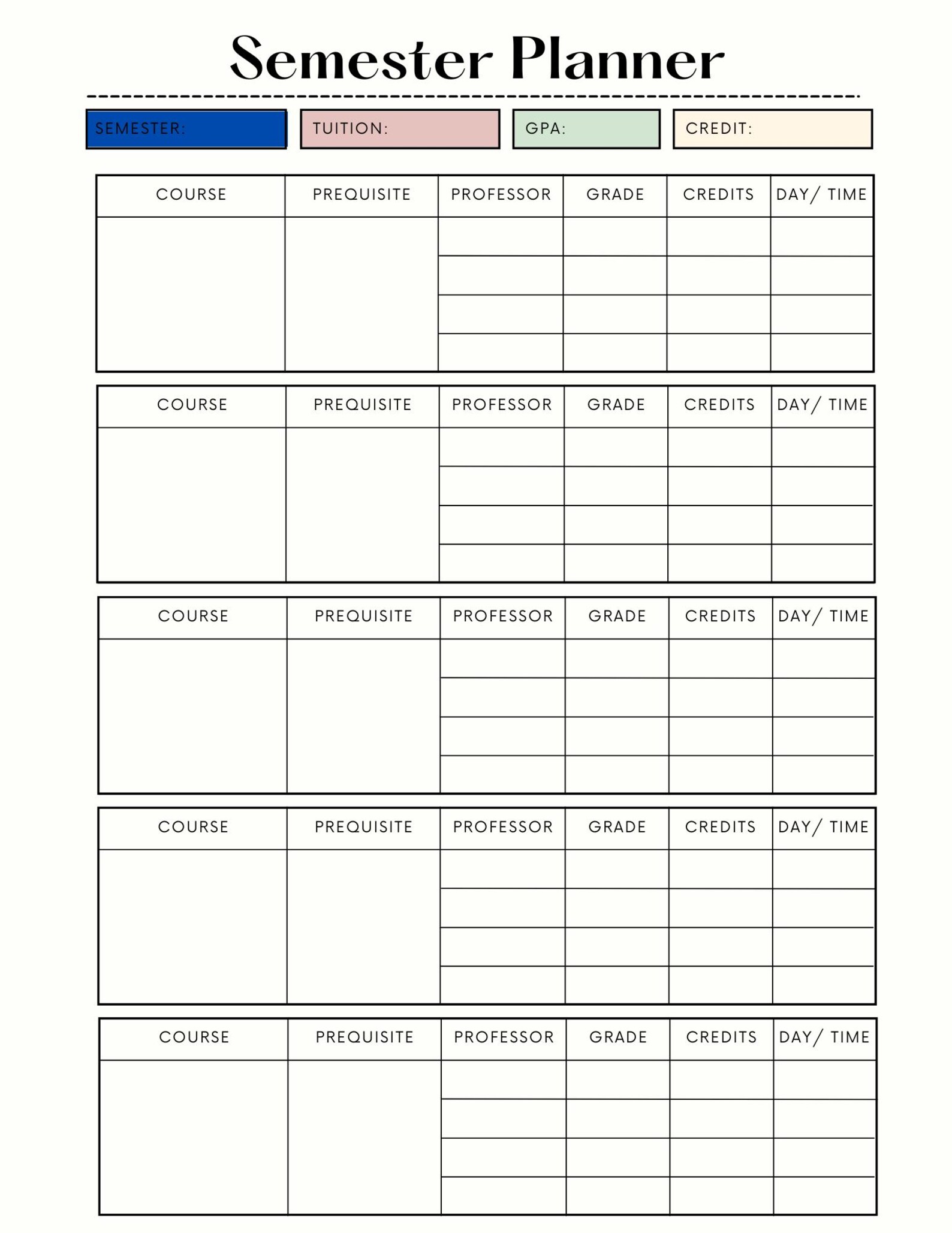 Semester Planner DIGITAL FILE - Etsy