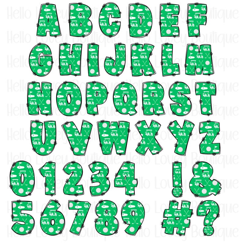 Golf Themed Doodle Alphabet Set PNG, Golf Themed Letters, Doodle ...