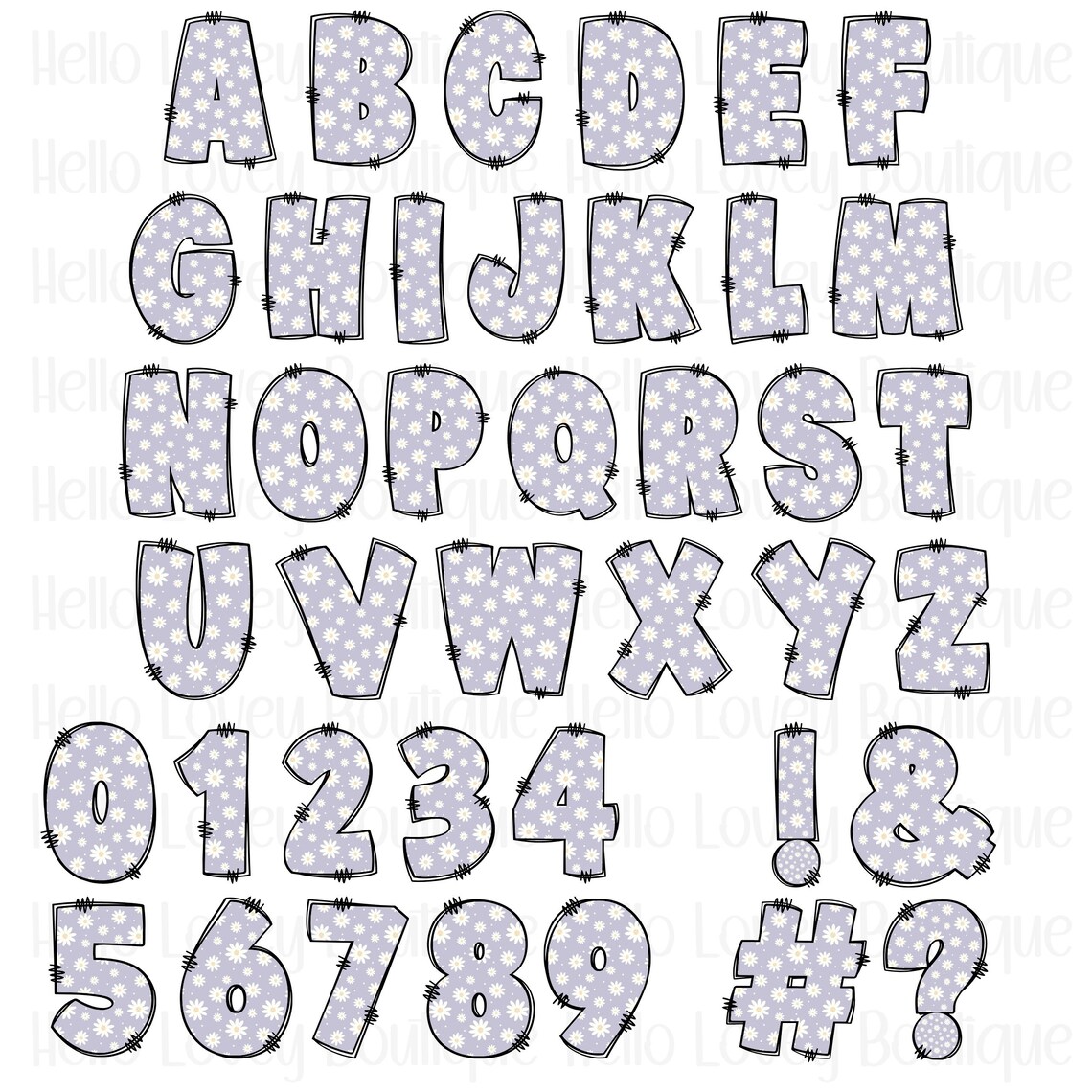 Lavender Doodle Alphabet Set PNG Letters, Spring Letters, Doodle ...