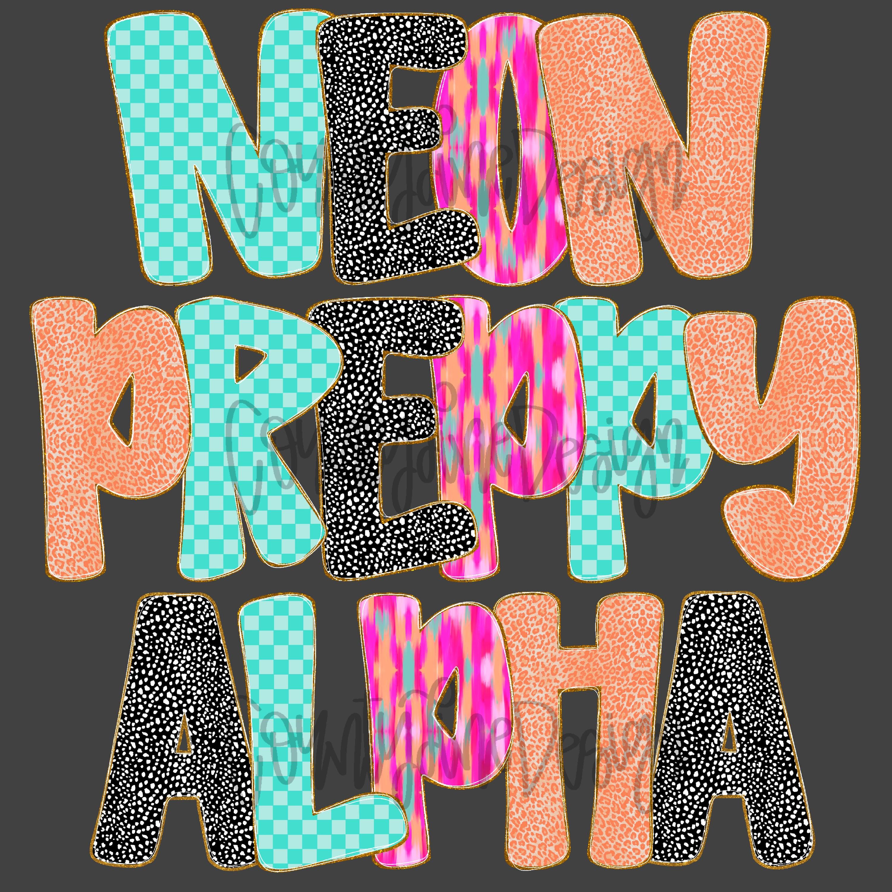 ORIGINAL DESIGNER - Neon Preppy Alphabet PNG, 4 Full Alphabets ...