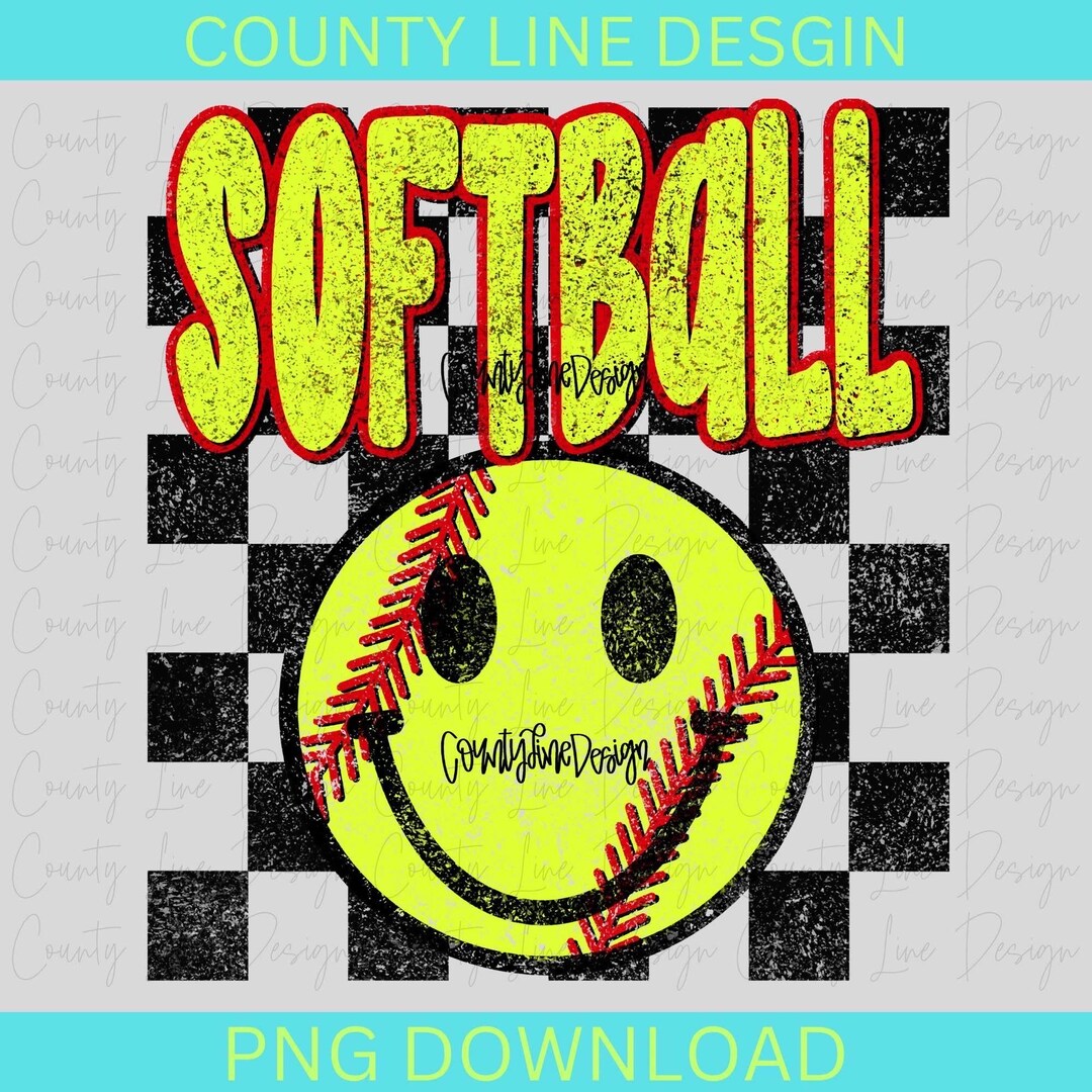 Softball Smiley Distressed PNG, Retro Softball Smiley Png, Softball PNG ...