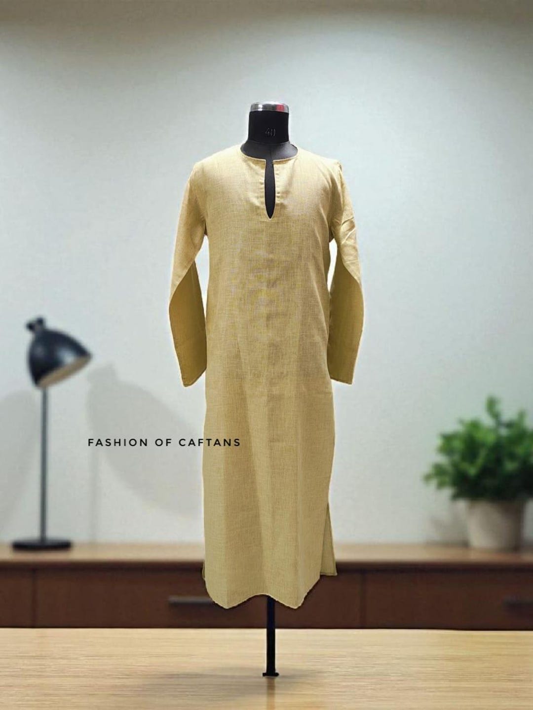 Men's Caftans V-neck Thobe Linen Robe Home Robes Side Split Kaftan ...