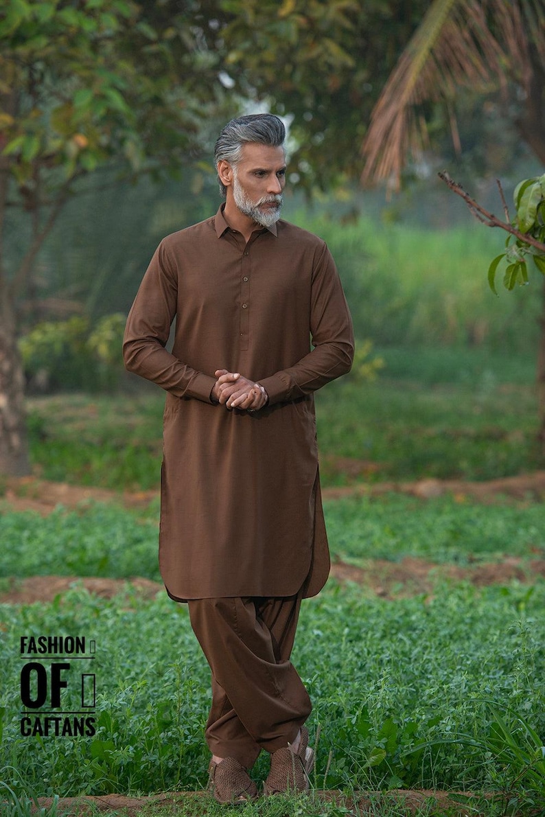 Casual Kameez Shalwar | Men's Formal Salwar Kameez | Solid Brown Kurta ...