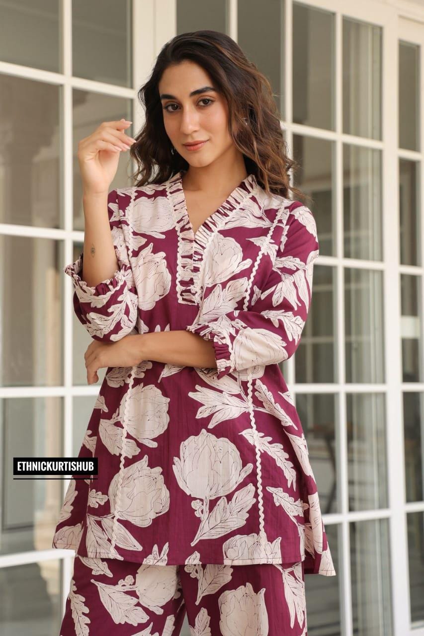 Women's Soft Cotton Top & Trousers Wine Color Top for Women Indian ...