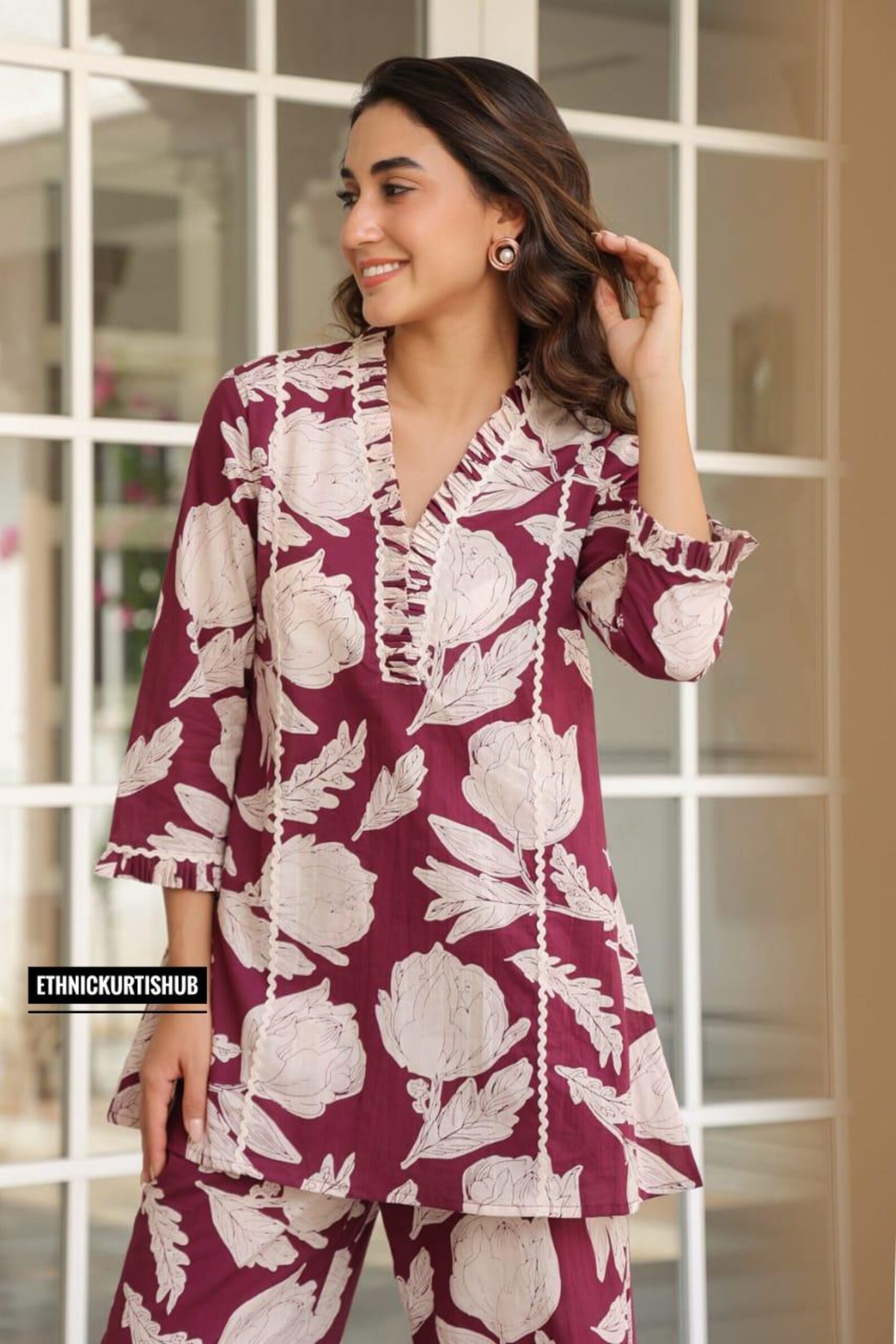 Women's Soft Cotton Top & Trousers Wine Color Top for Women Indian ...