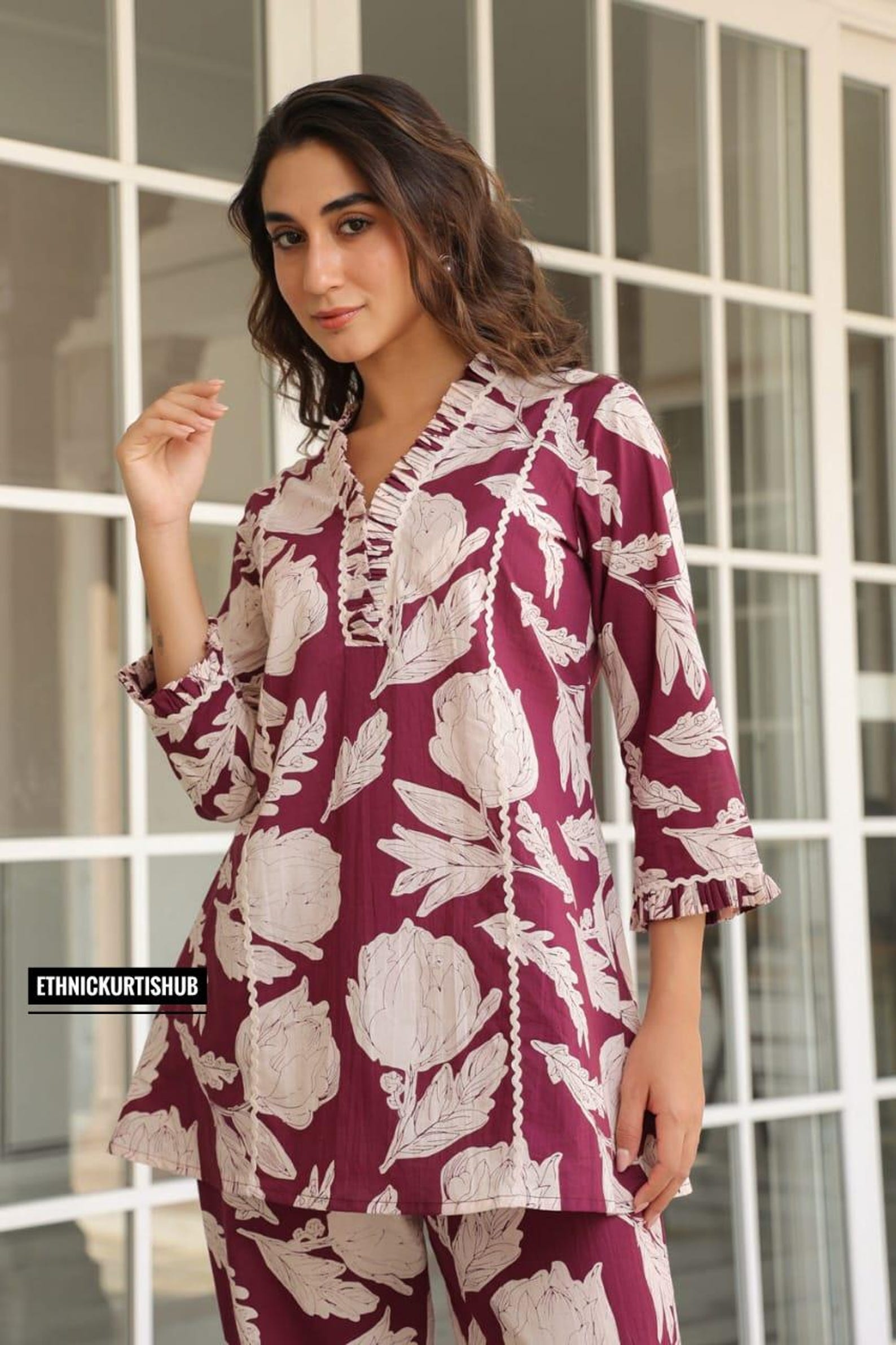 Women's Soft Cotton Top & Trousers Wine Color Top for Women Indian ...