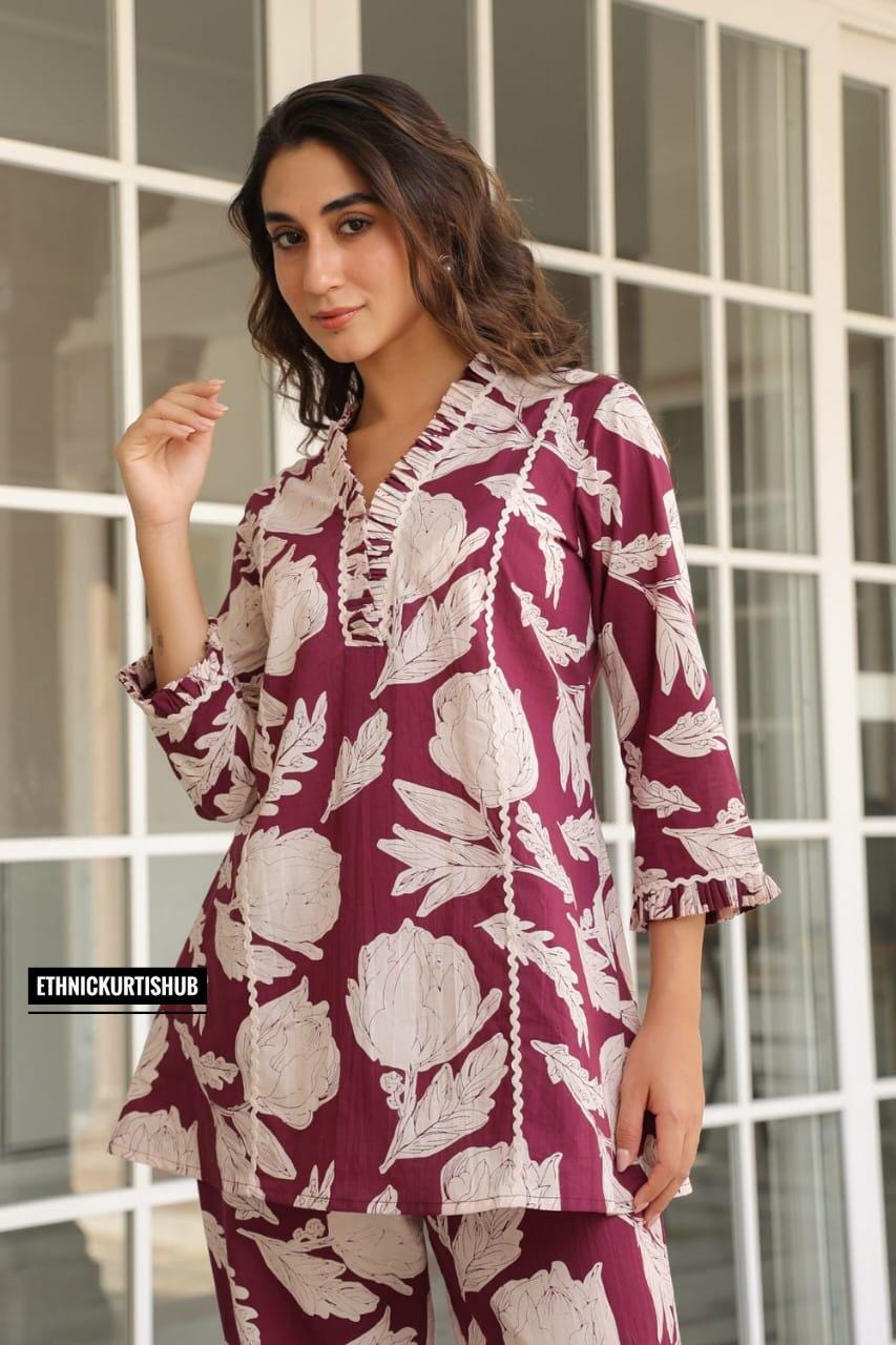 Women's Soft Cotton Top & Trousers Wine Color Top for Women Indian ...