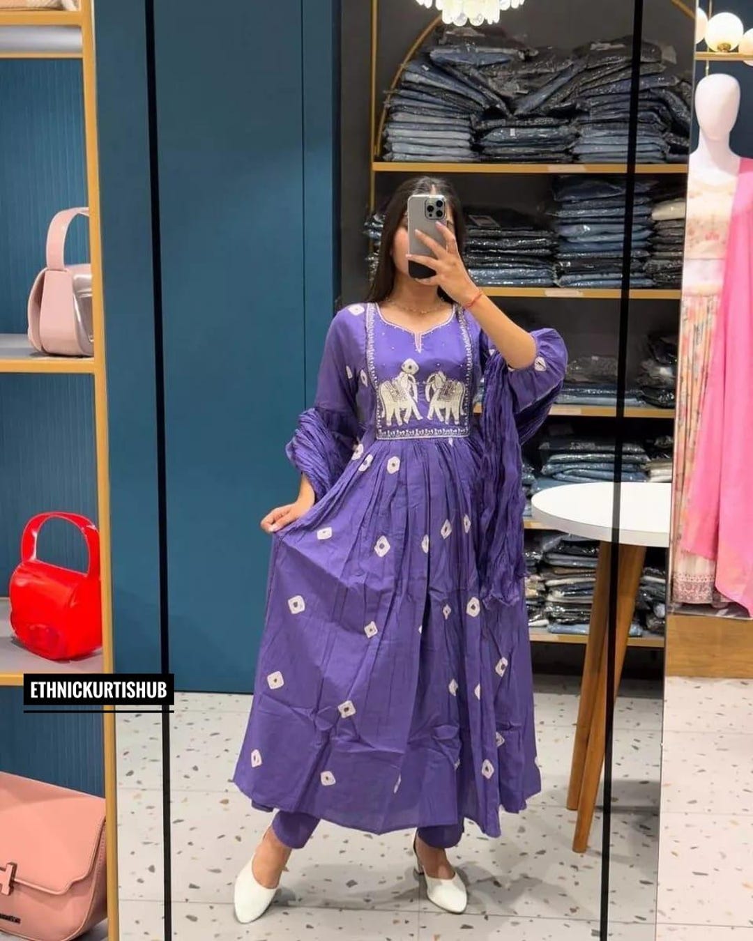 Purple Embroidered Cotton Suit Set With Dupatta | Indian Kurti for ...