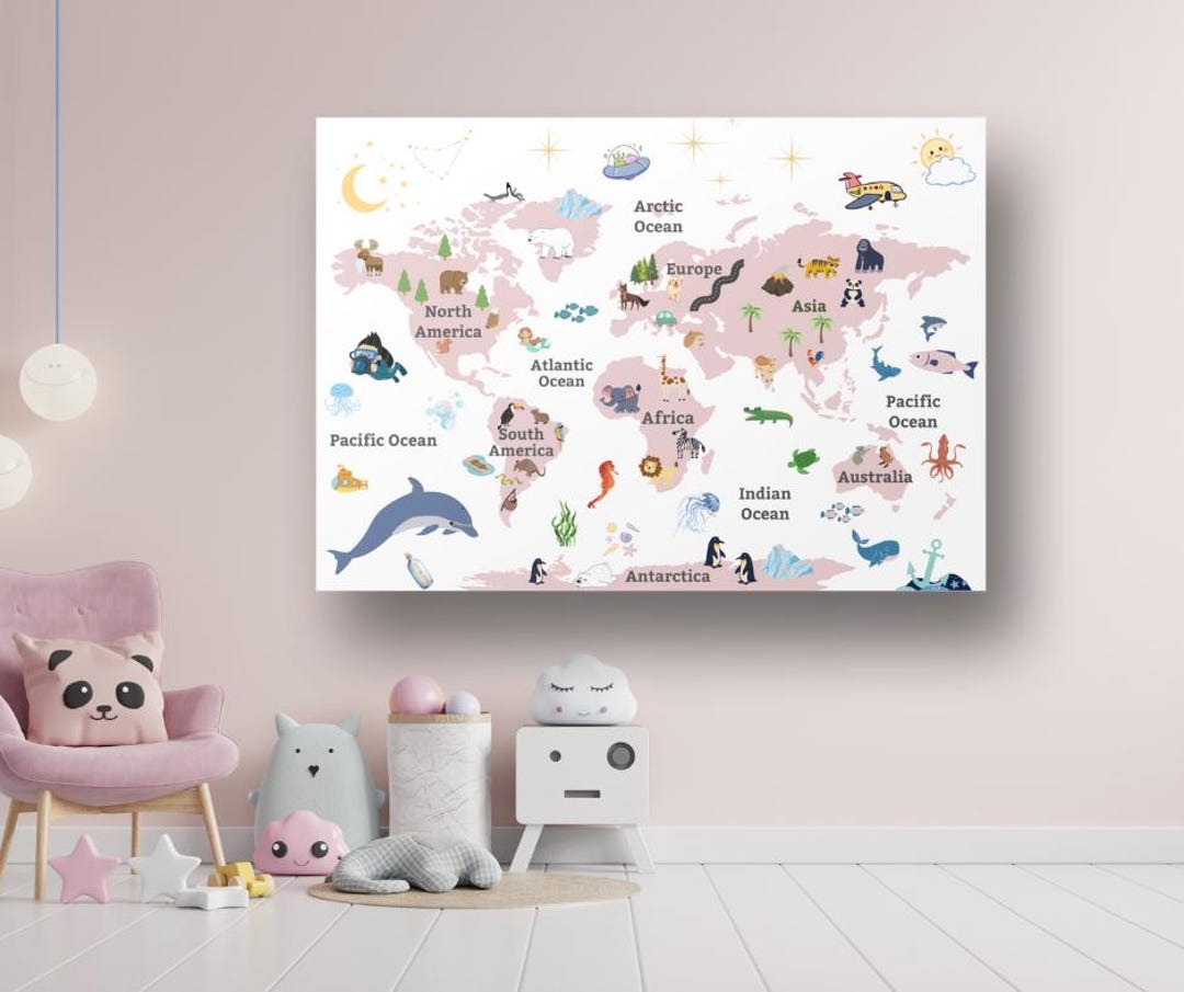 Digital Illustrated World Map – Fun & Educational Kids' Map (printable ...