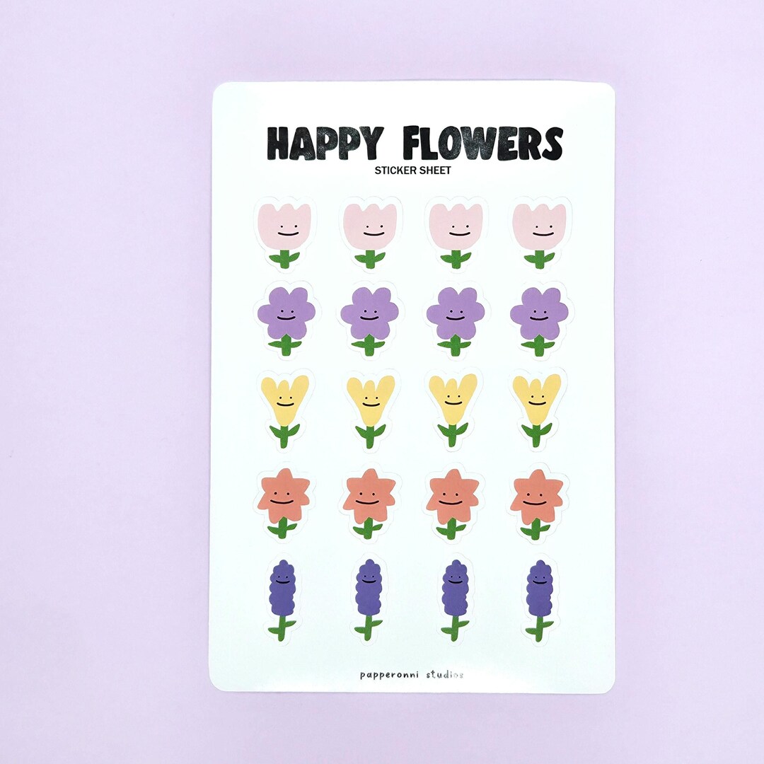 Happy Flowers | Sticker Sheets | Mood Stickers | Journal Stickers ...