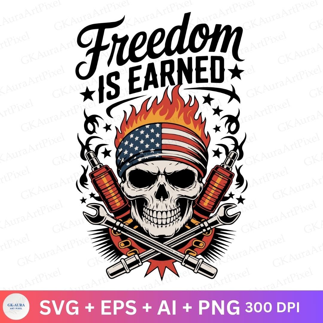 Freedom is Earned SVG & PNG Bundle - Patriotic Skull Design, American ...