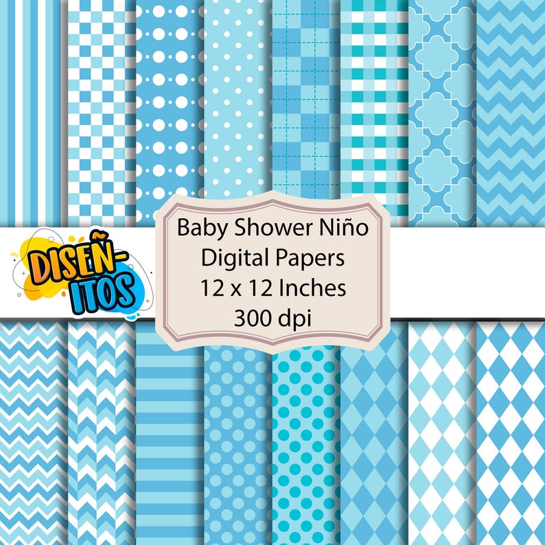 Baby Shower Boy Digital Papers - Etsy