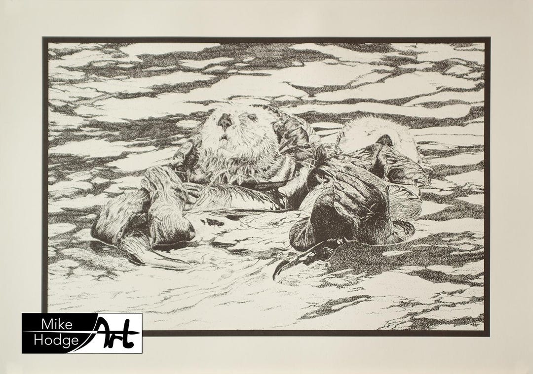 Cute Limited Edition Pointillism Print of Sea Otters. Supplied With A3 ...