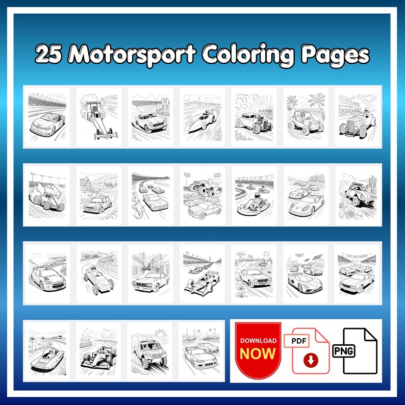 25 Motorsport Coloring Pages Pdf / PNG Instant Download for Home ...