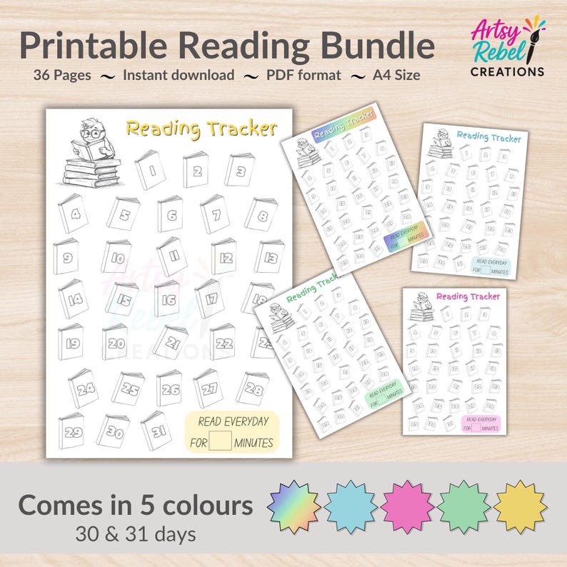 Printable Reading Bundle for Kids – 36-page A4 PDF | Bookmarks, Tracker ...