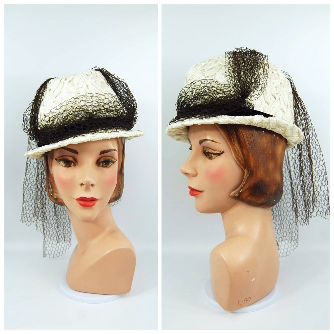 1960s Ivory Top Hat With Brown Veil Steampunk Ladies Top Hat - Etsy