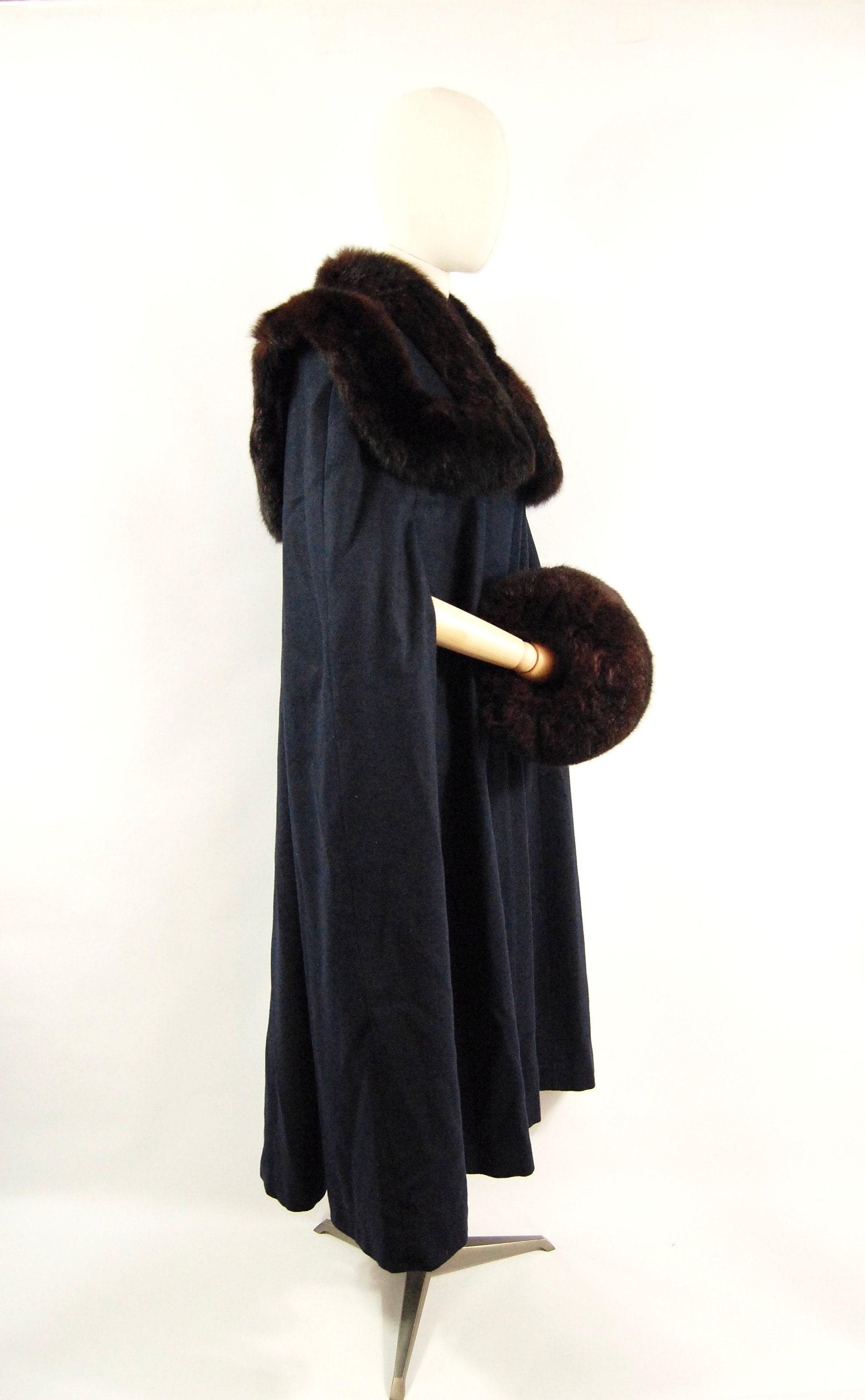 Victorian Revival Cape and Muff / Blue Wool Cape Possum Fur - Etsy