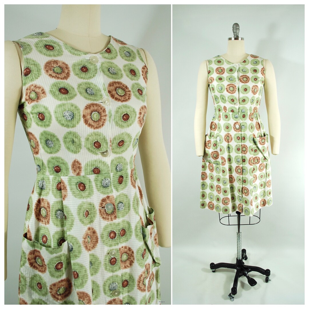 Early 1960s Sundress / 27 Waist / Floral Cotton Day Dress Button Front ...