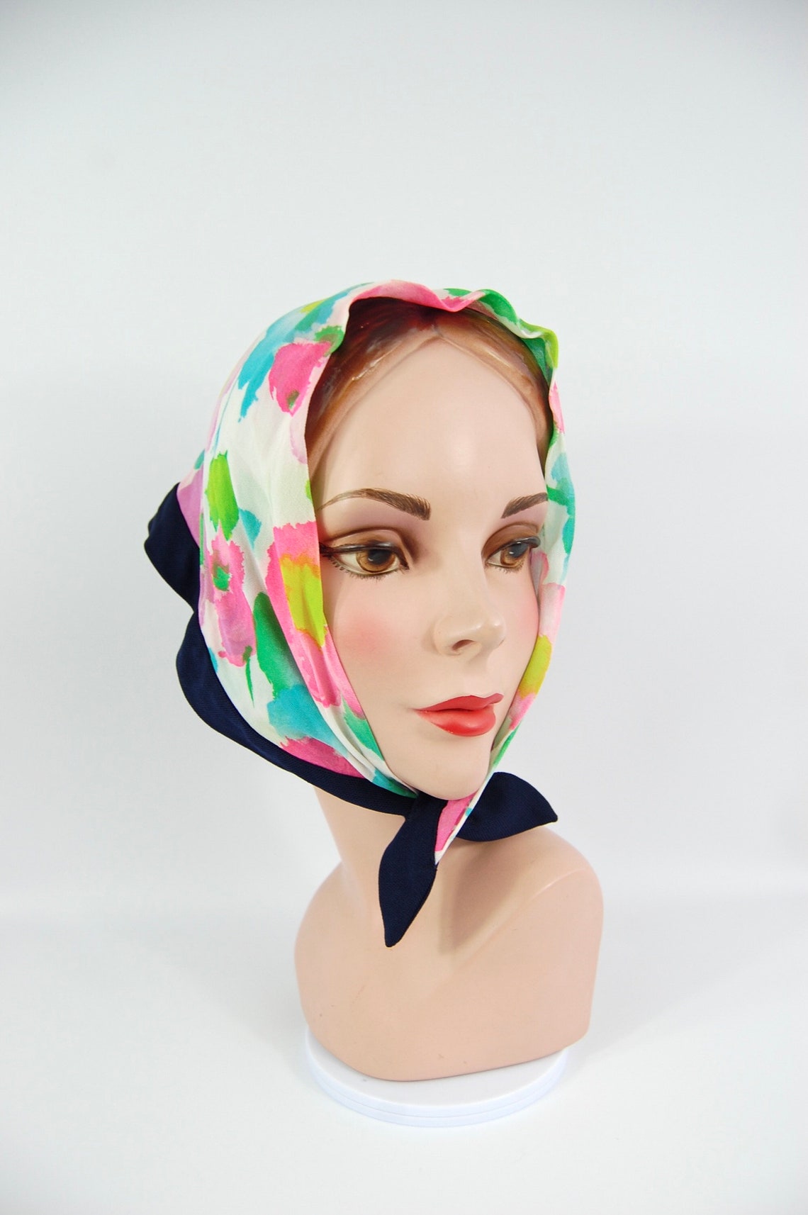 1960s Triangle Head Scarf in Colorful Floral Rayon Nylon - Etsy