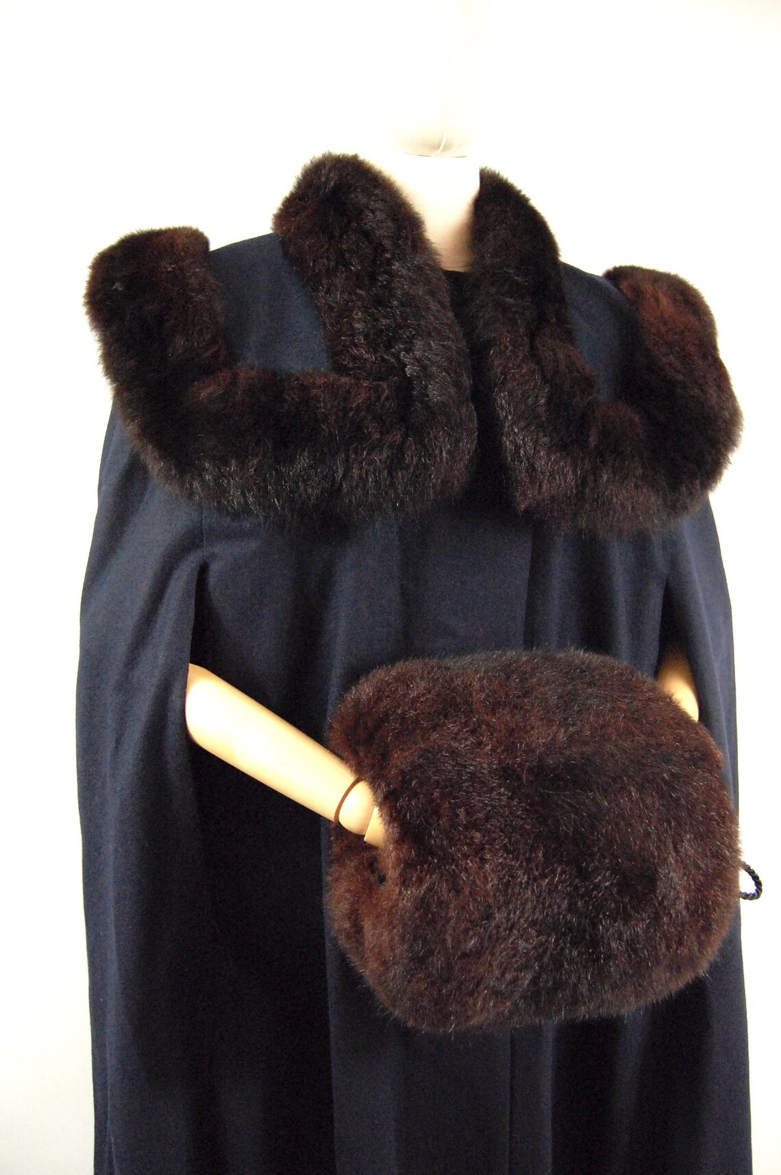 Victorian Revival Cape and Muff / Blue Wool Cape Possum Fur | Etsy