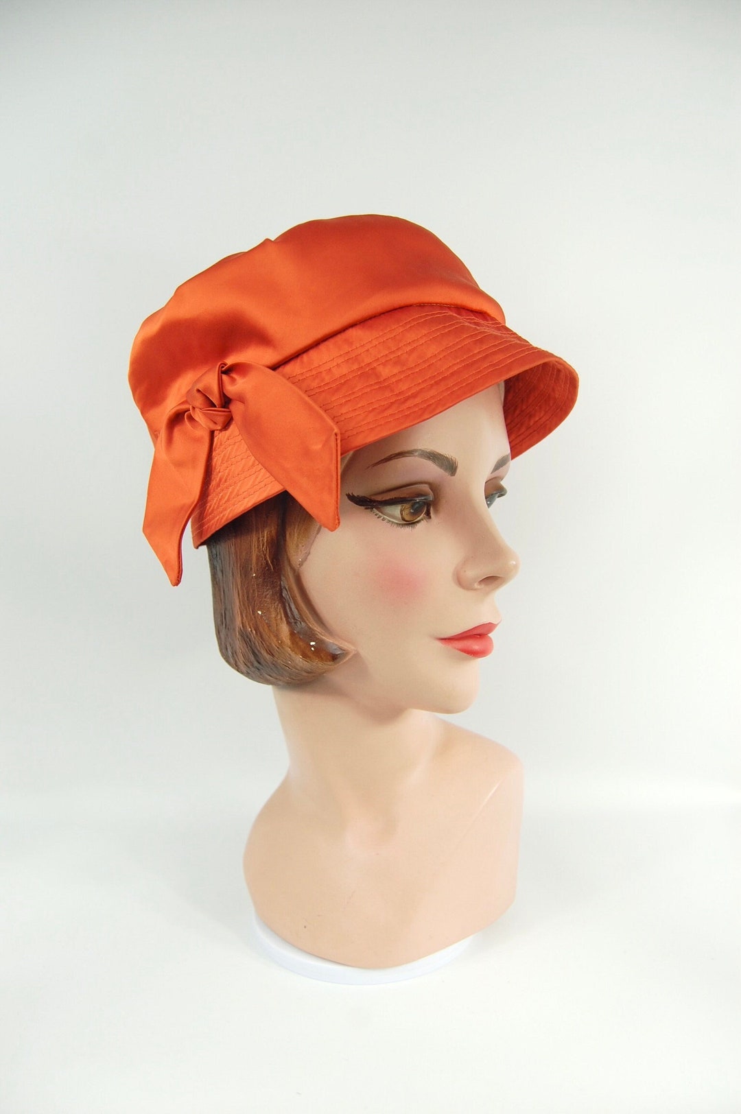 1950s Burnt Orange Satin Hat / 50s Bucket Hat Modernette Stix Baer and ...