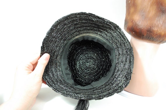 1930s 1940s Black Straw Topper Hat / Ladies Floral Sp… - Gem