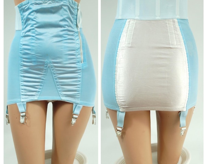 Early 1960s Blue Satin Panel Girdle / Small / Ribbons Garters Lingerie ...