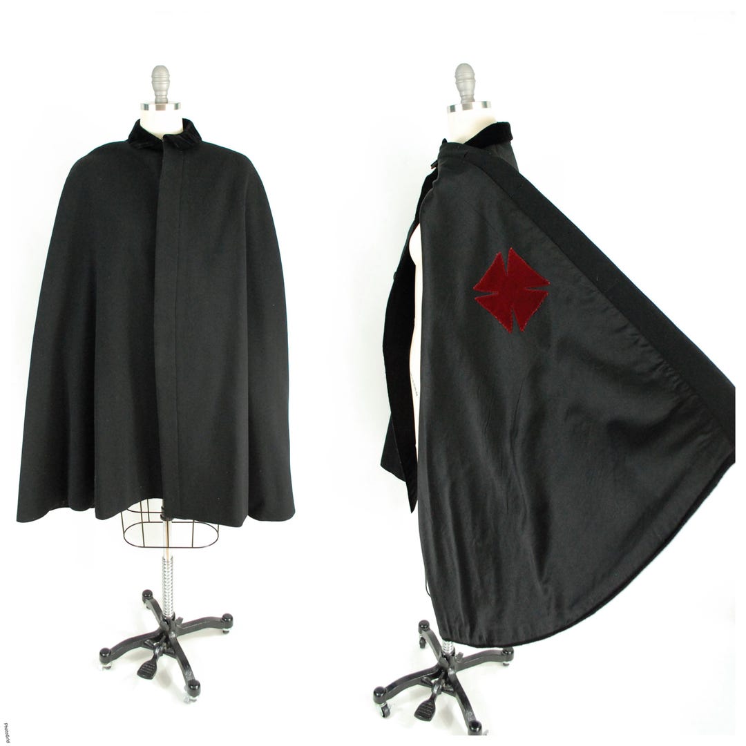 C 1927 Black Wool Masonic Cloak With Button Front / 1920s Antique Cape ...