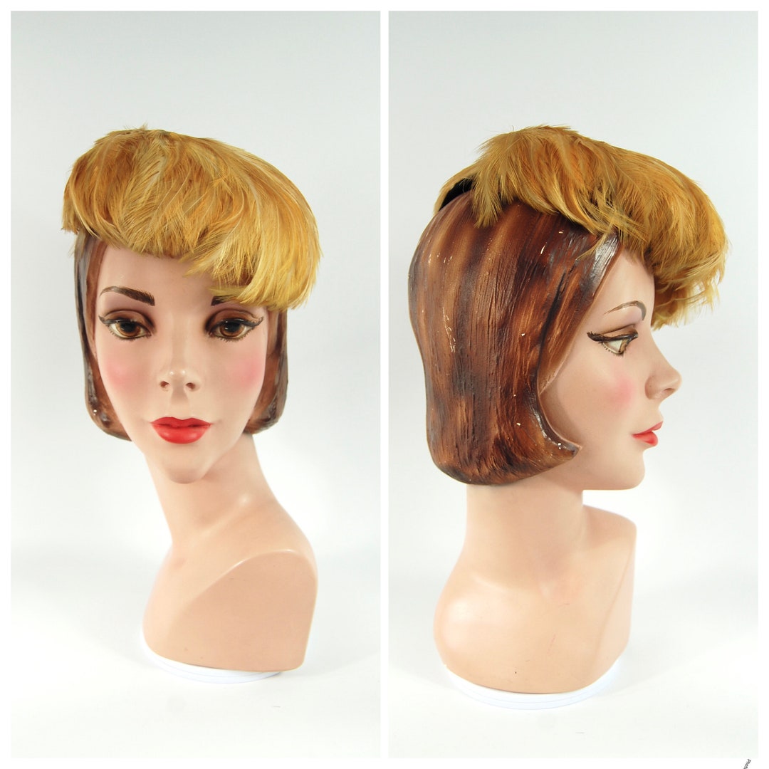 1940s Golden Yellow Feather Hat / Jaunty Tilt Hat Original by Leci ...