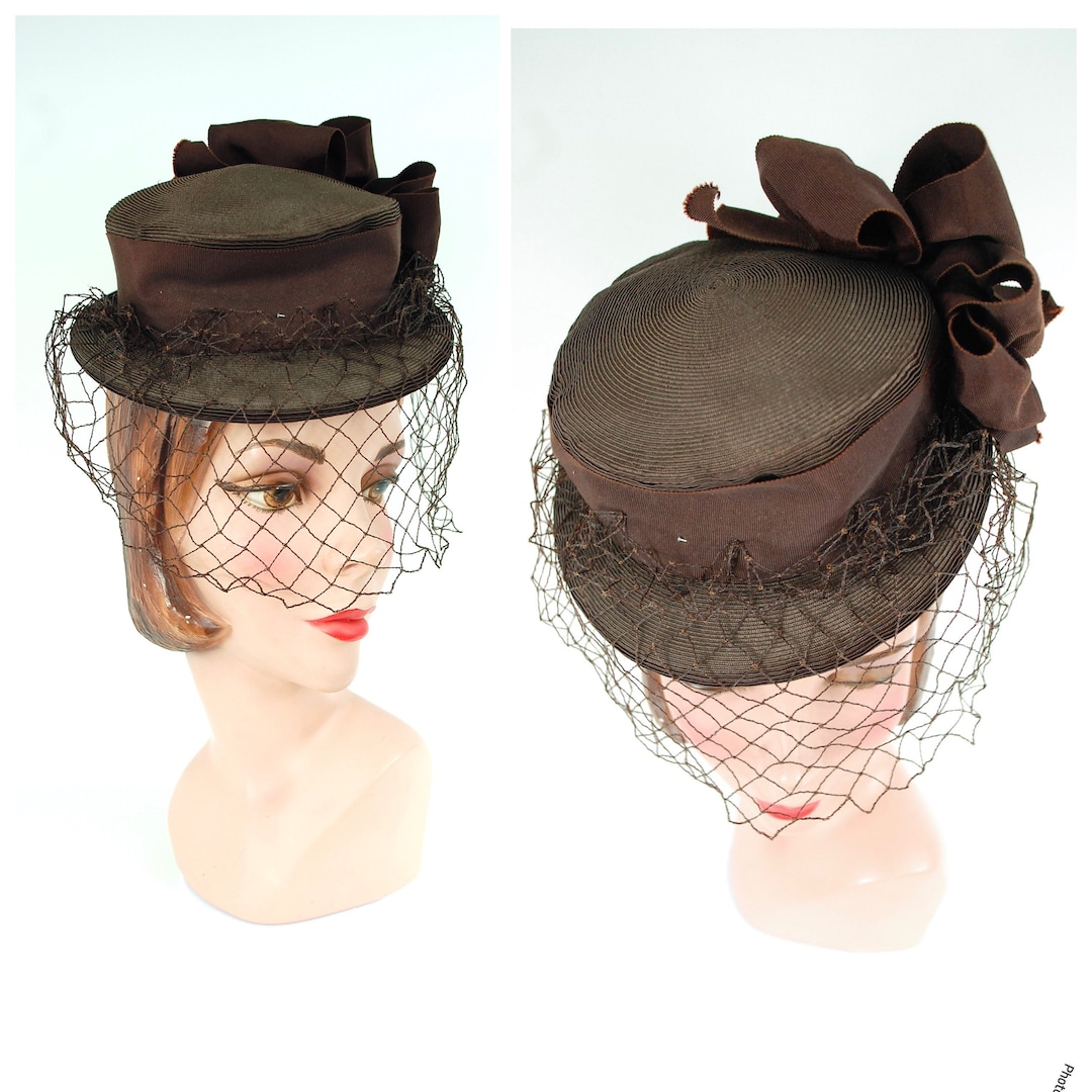 30s 40s Straw Tilt Hat / Spring Late 1930s Summer Early 1940s Brown ...