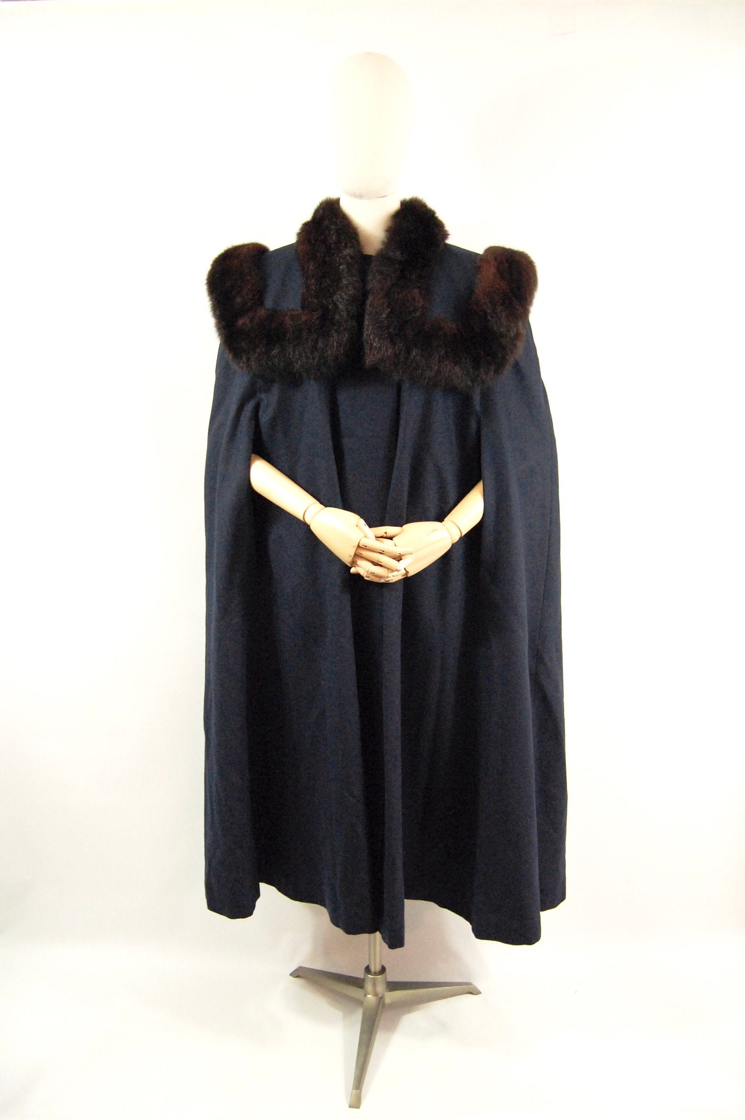 Victorian Revival Cape and Muff / Blue Wool Cape Possum Fur - Etsy