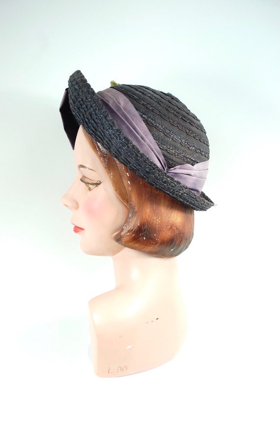 Late 1940s Straw Floral Hat / Face Framing Wide Brimm… - Gem