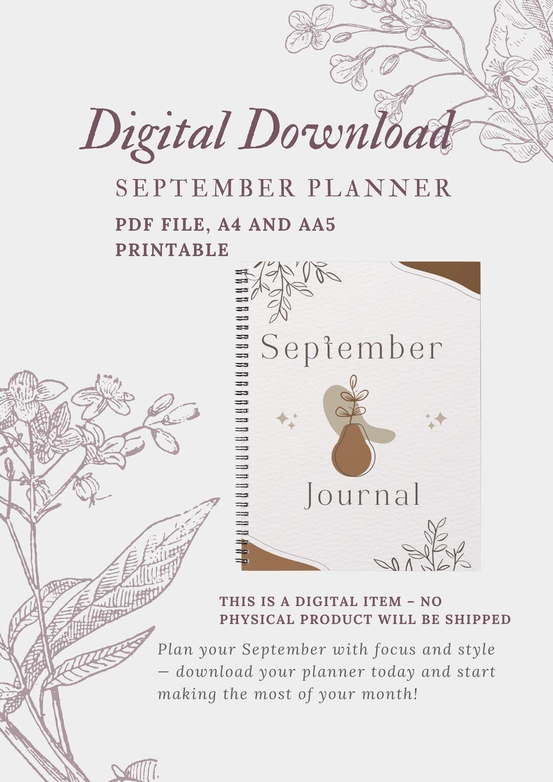 September Planner Printable | A4 & A5 Bullet Journal PDF | Monthly ...