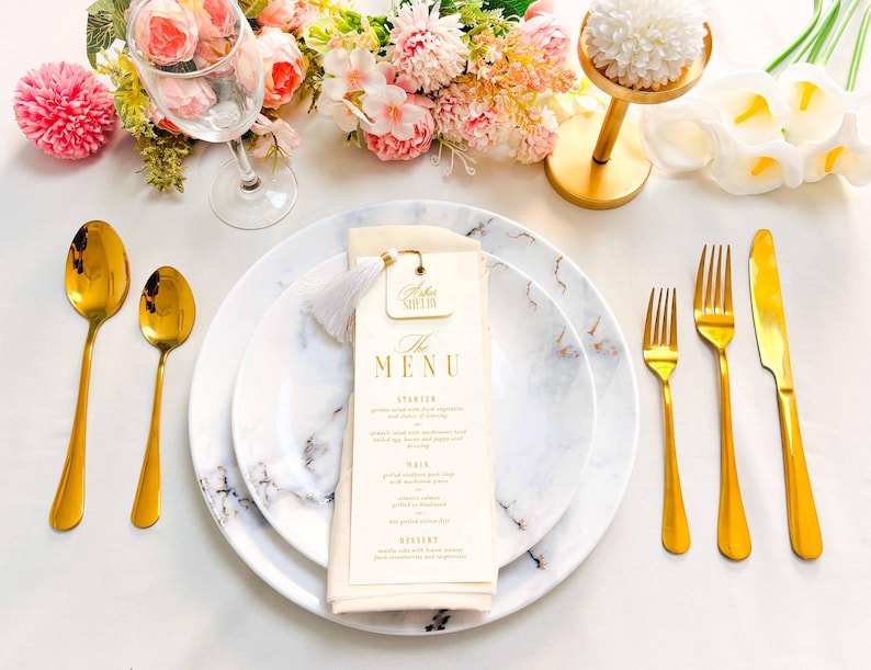 Custom Wedding Menu - Personalized Menu, Paper Menu, White and Gold ...