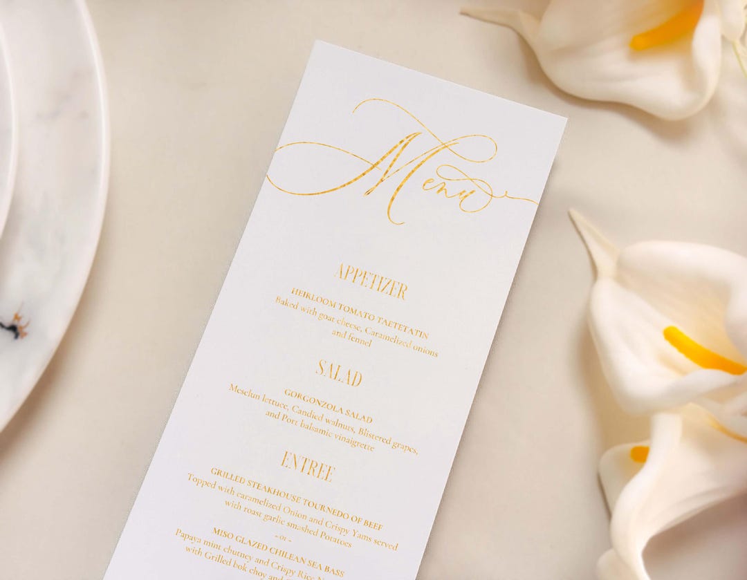 White and Gold Menu - Wedding Menu, Personalized Menu, Wedding Paper ...