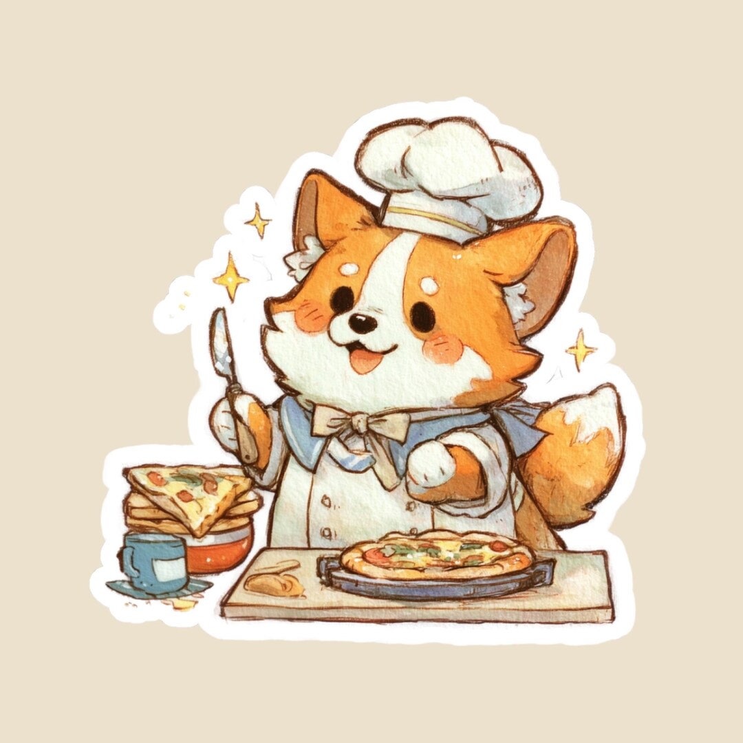Corgi Pizza Kiss-cut Stickers, Chef Corgi Dog Lover Funny Cooking Fun ...