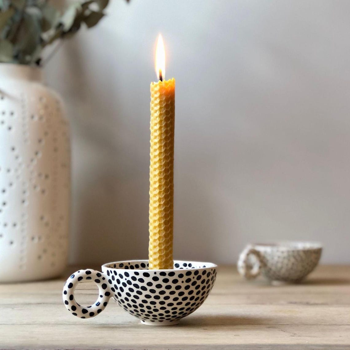Handmade Black Speckled Ceramic Candle Holder: Modern Ceramic ...