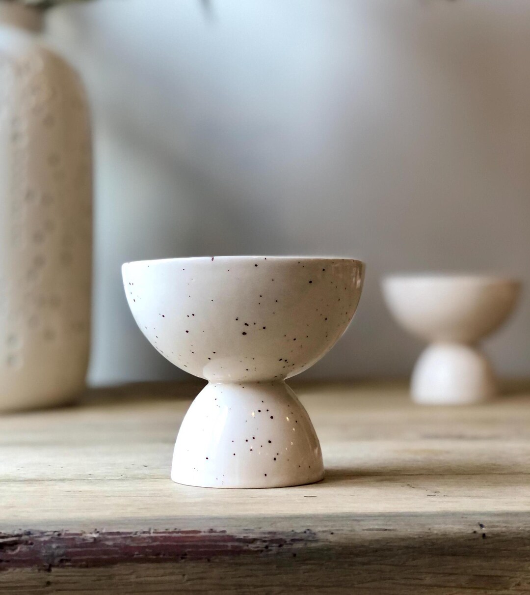 Handmade Ceramic Beige Pedestal Bowl - Mini Dipping Bowls - Ceramic ...