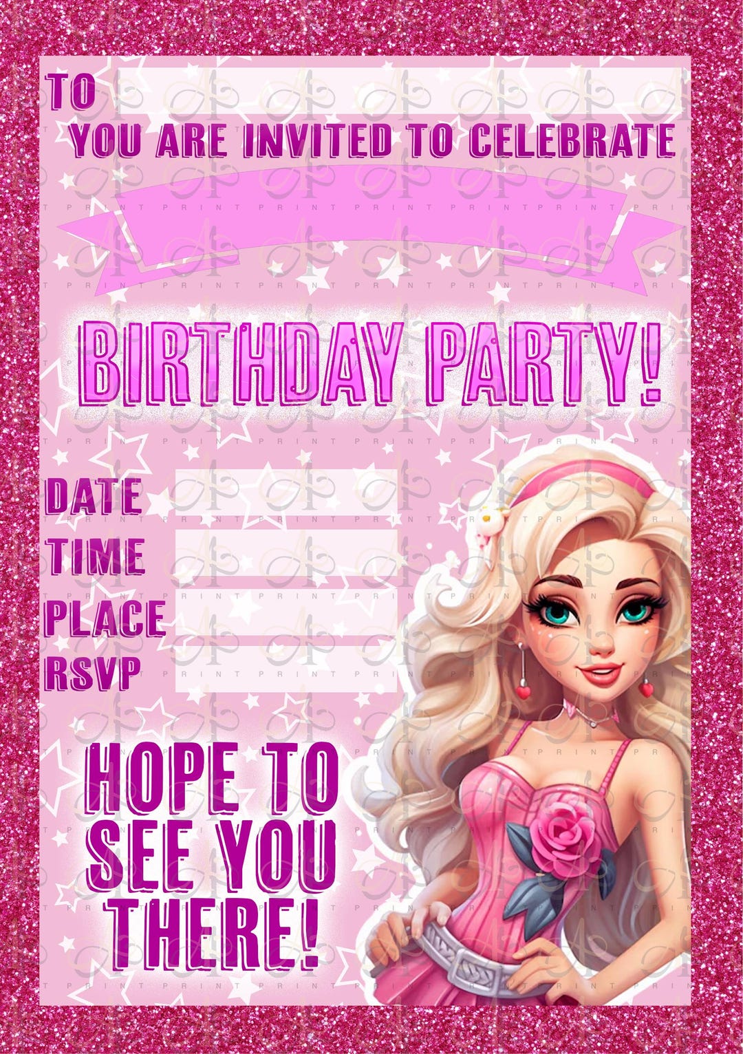 Barbie Theme Birthday Invitations - Customisable 1-sided Party Invite ...