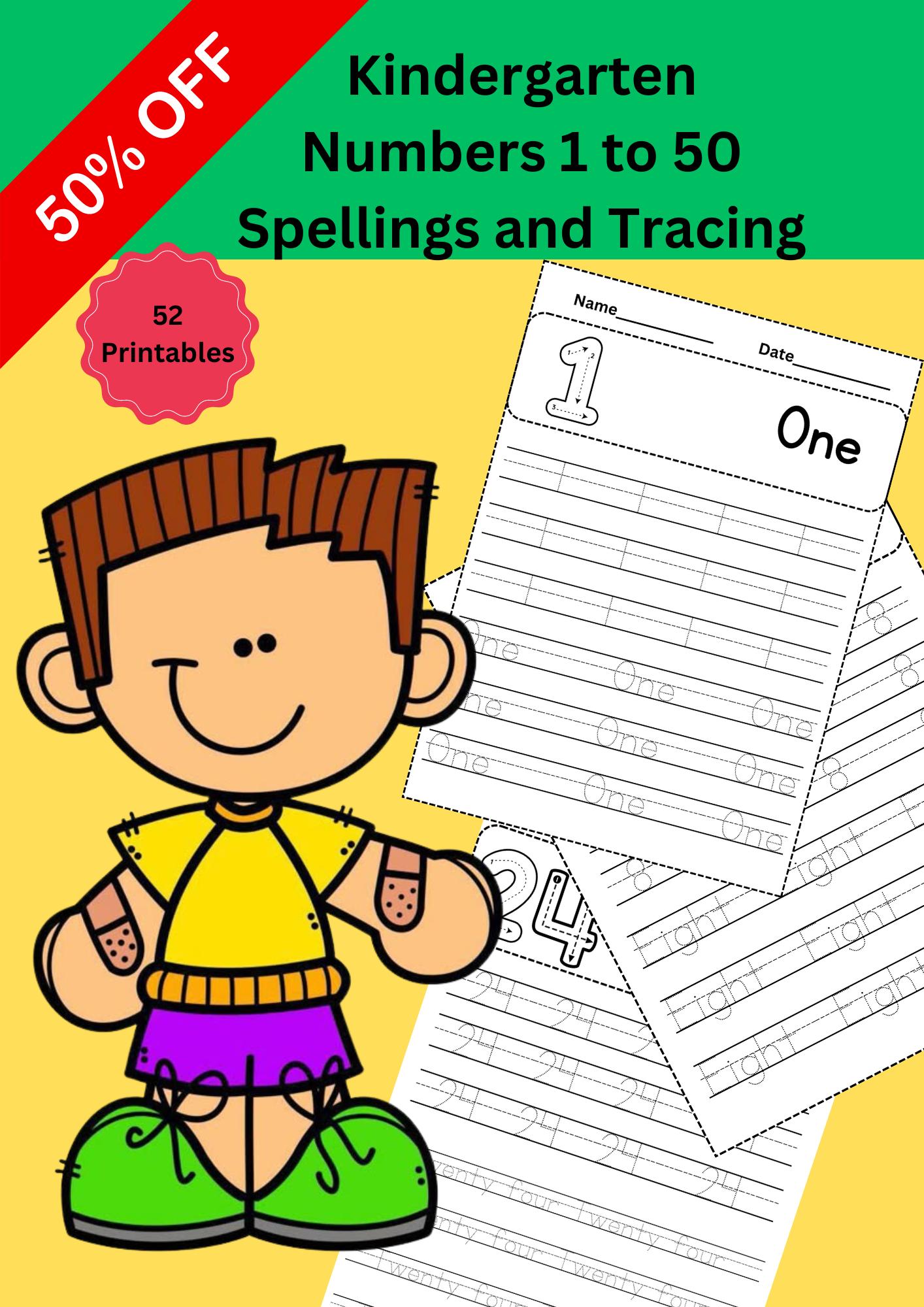 Numbers and Words 1 to 50 Worksheets - Digital Numbers Tracing and ...