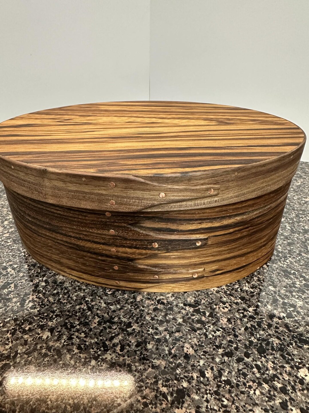 Zebra Wood Oval Shaker Bentwood Box With Black Walnut Top Band - 9 3/8 ...