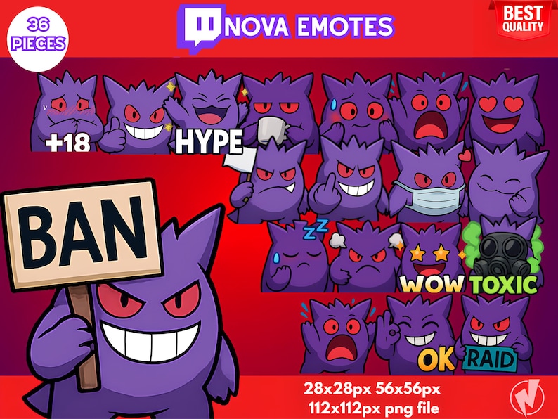 Gengar Twitch Emotes, Chibi Streamer Emote Pack, Cute Streaming Emotes ...