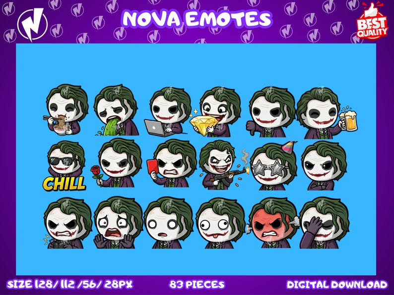 Cute Joker Emote Pack, Bundle for Streamers, Chibi Emotes for Twitch ...