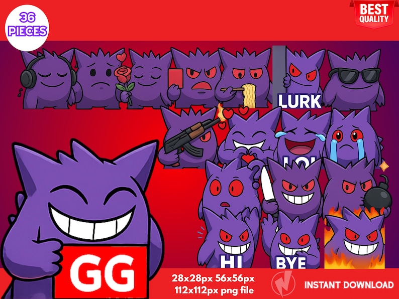 Gengar Twitch Emotes, Chibi Streamer Emote Pack, Cute Streaming Emotes ...