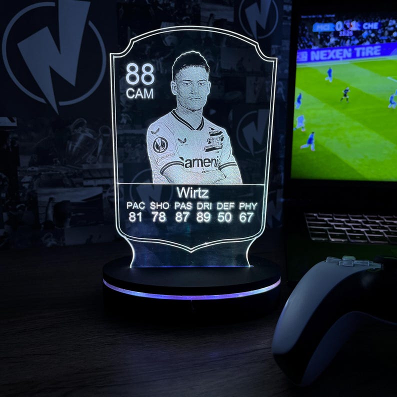 Florian Wirtz Fan Card, Personalized, Illuminated Acrylic Desk Lamp, 7x4 Inc, Gift for Football ...