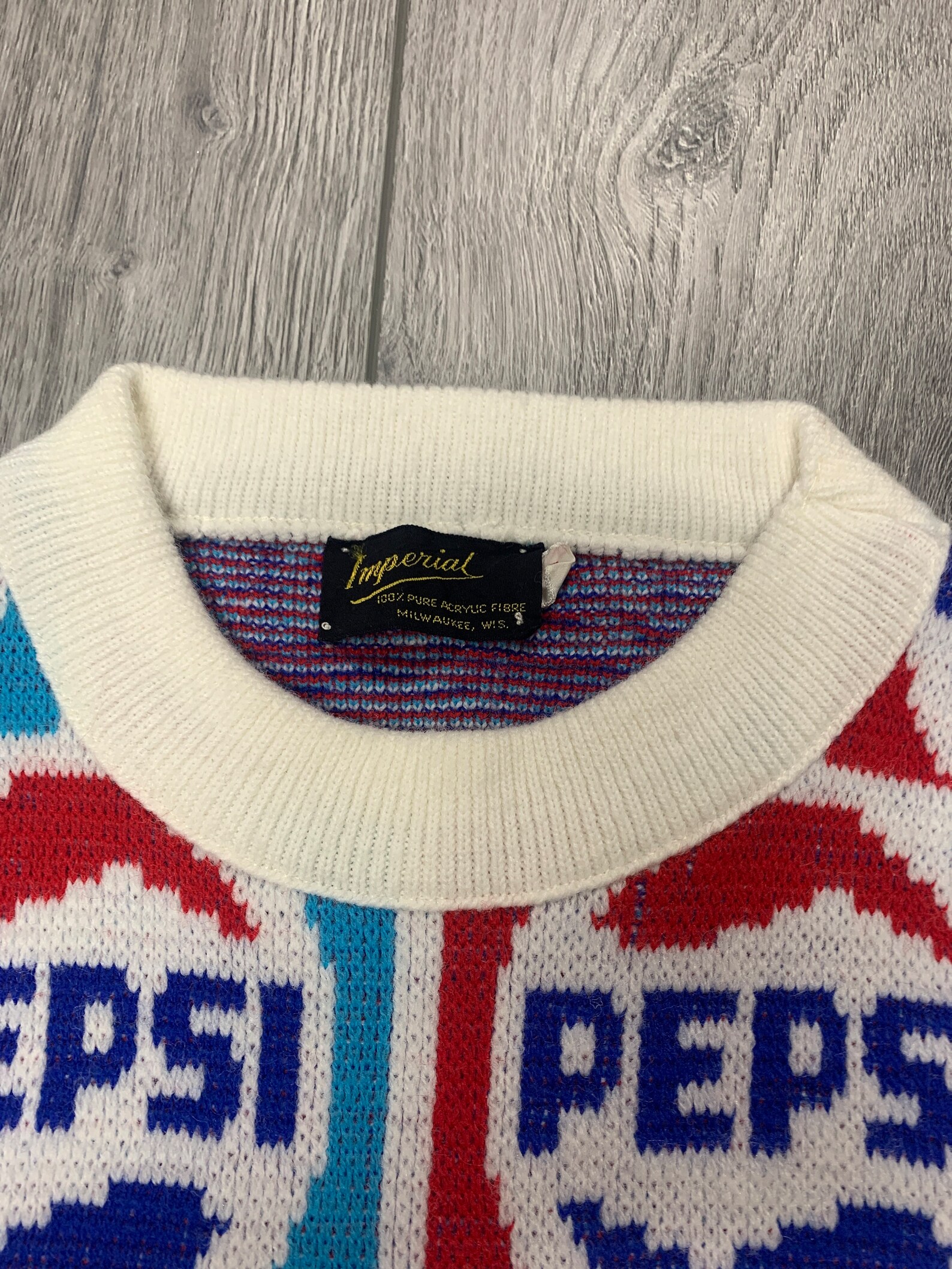 Vintage 60’s Pepsi Imperial 100% Pure Acrylic Knit Logo Sweater Size L ...