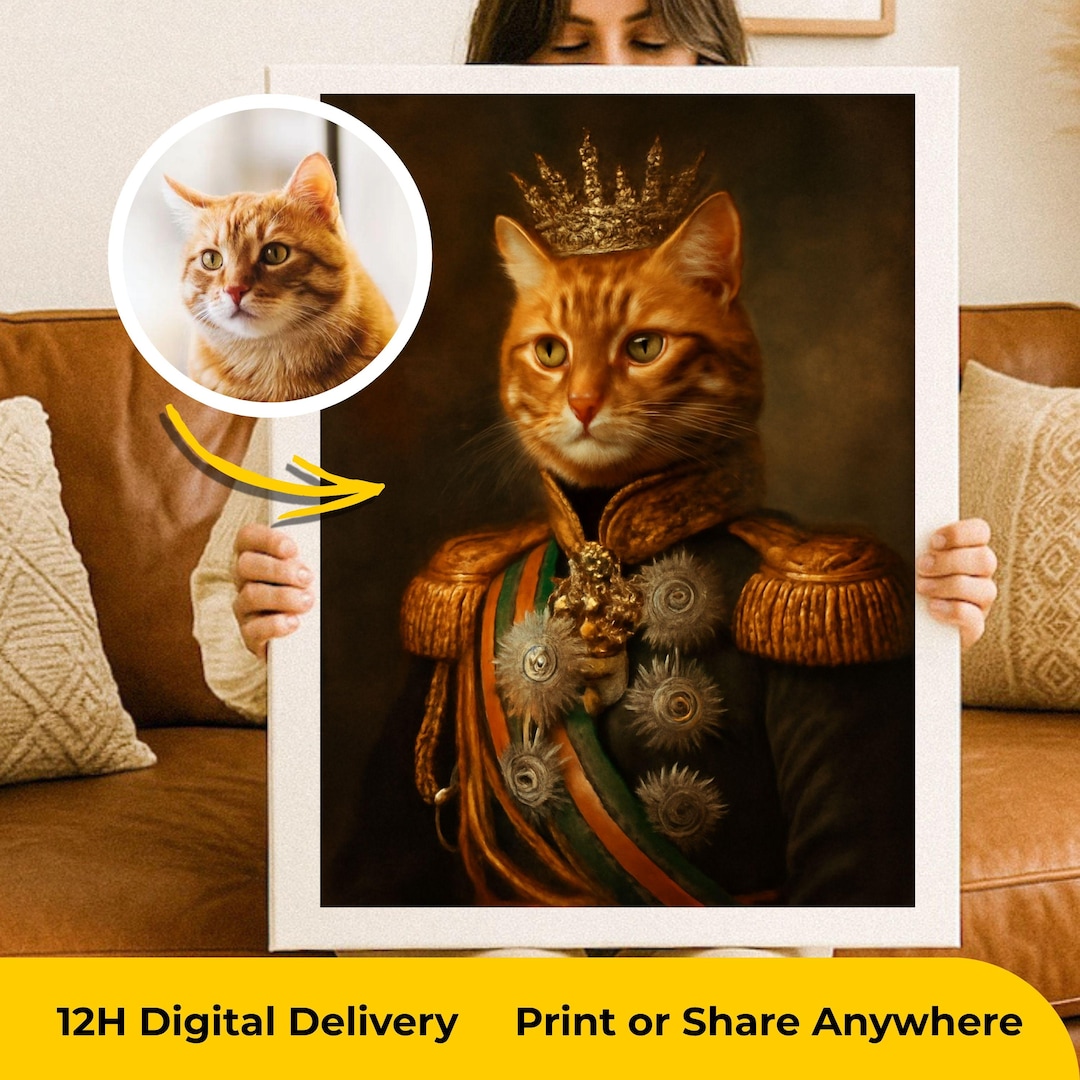 Royal Cat Portrait Majestic Ginger Tabby in Military Uniform With Crown ...